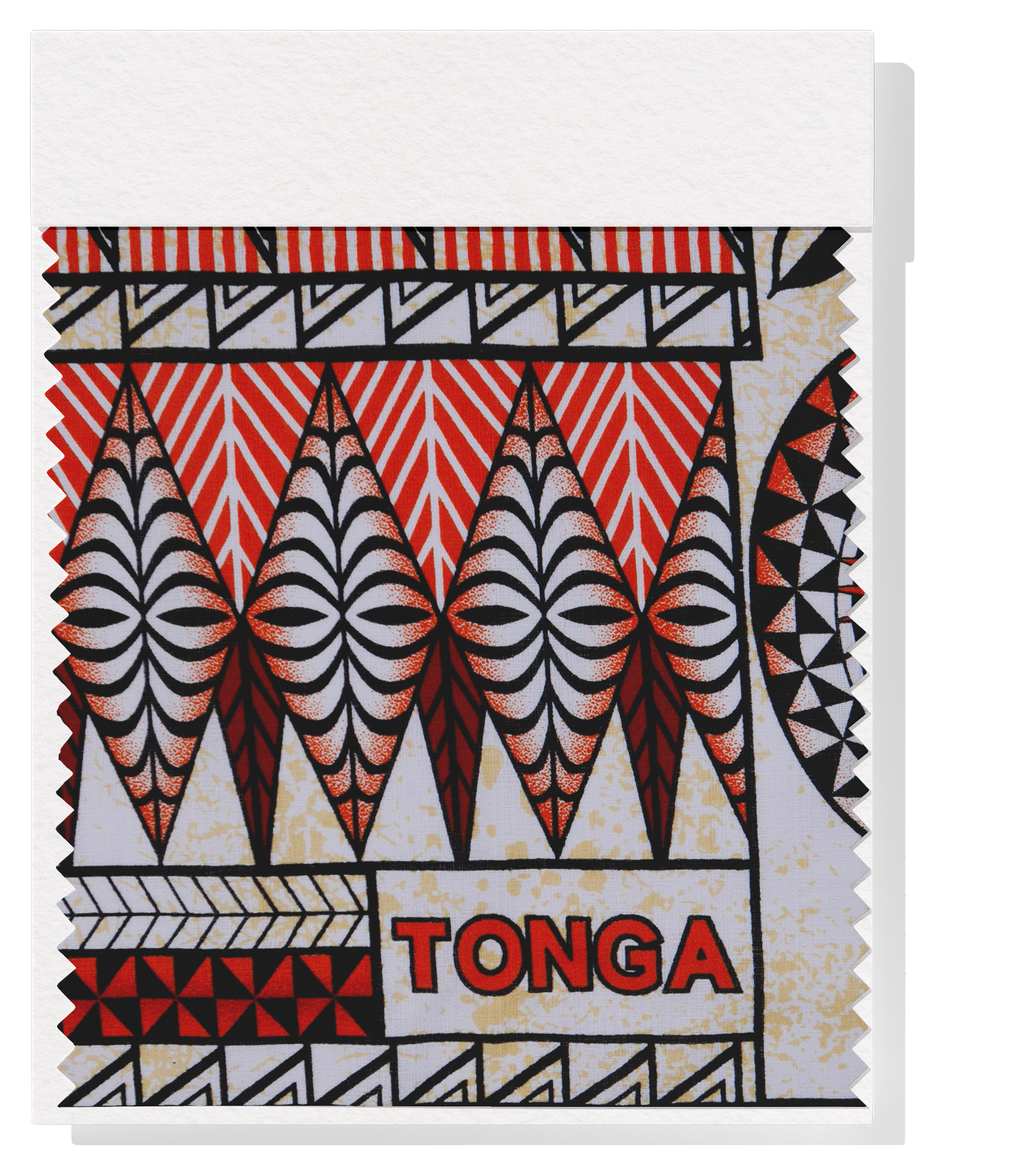 Cotton Dobby Pacific Tongan Print $10.00p/m - Design #3 Orange & White ...